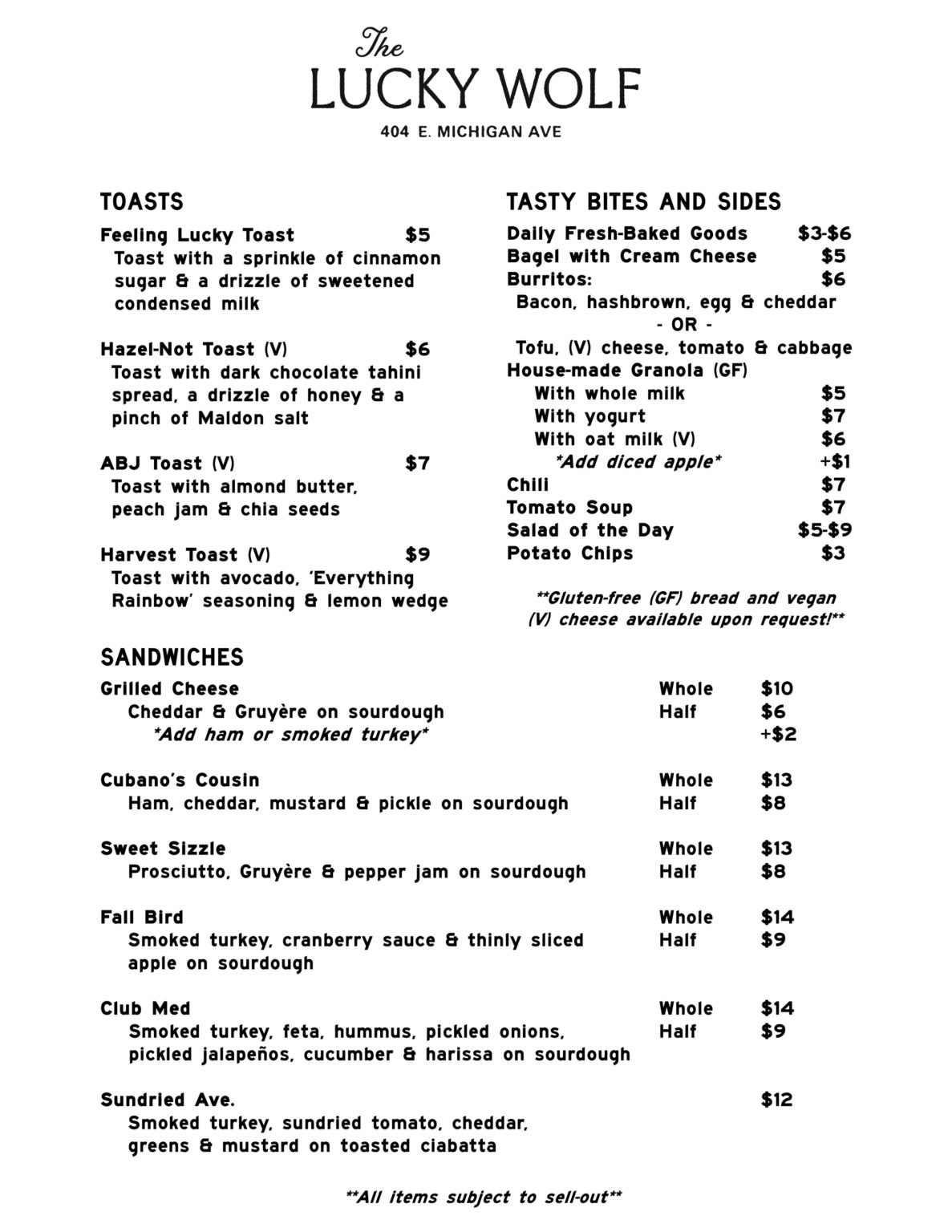 Cafe Menu | The Lucky Wolf