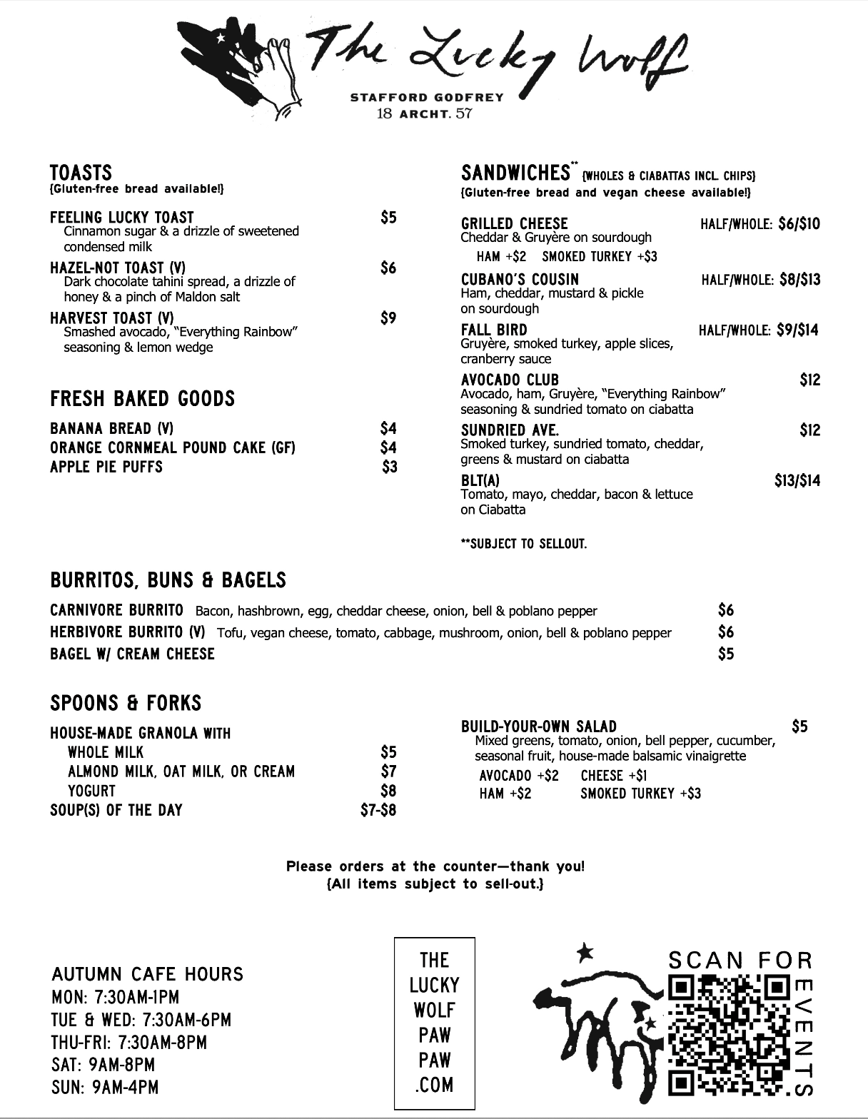 Cafe Menu | The Lucky Wolf